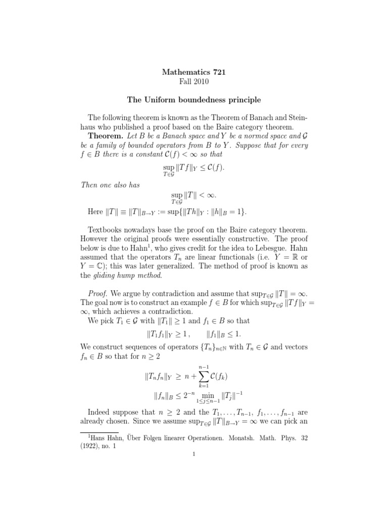 Uniform Boundedness (Gliding Hump) | PDF | Series (Mathematics) | Calculus