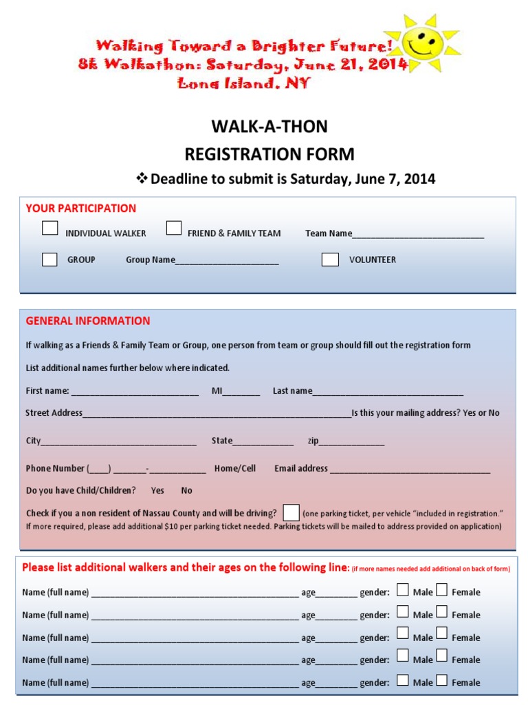 8K Walk-A-Thon Registration Form 2014 | PDF | Fee | Mail
