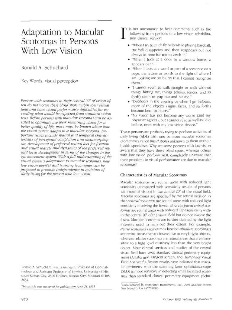AOTA Adaptation To Macular Escotomas in Persons With Low Vision | PDF ...