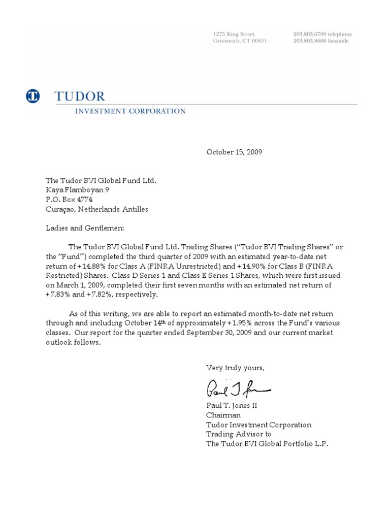 Tudor BVI Fund Q3 2009 Performance Review | PDF | Yield Curve | Market ...
