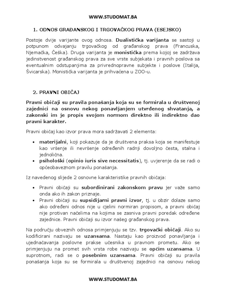 Uvod U Građansko Pravo - Ispitna Pitanja I Odgovori | PDF