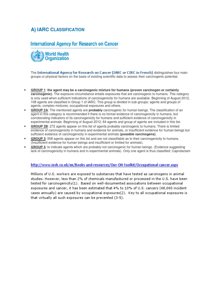 IARC Carcinogen Classification Overview | PDF