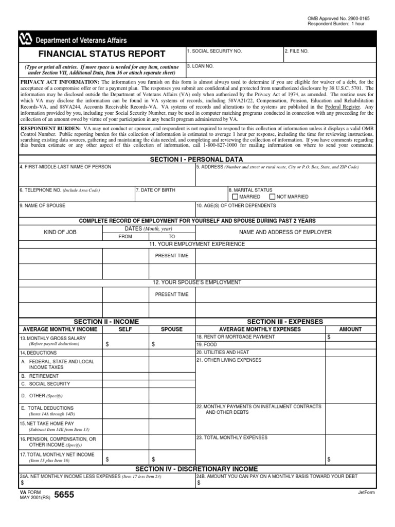 VA Form 5655 Financial Status Report | PDF | United States Department ...