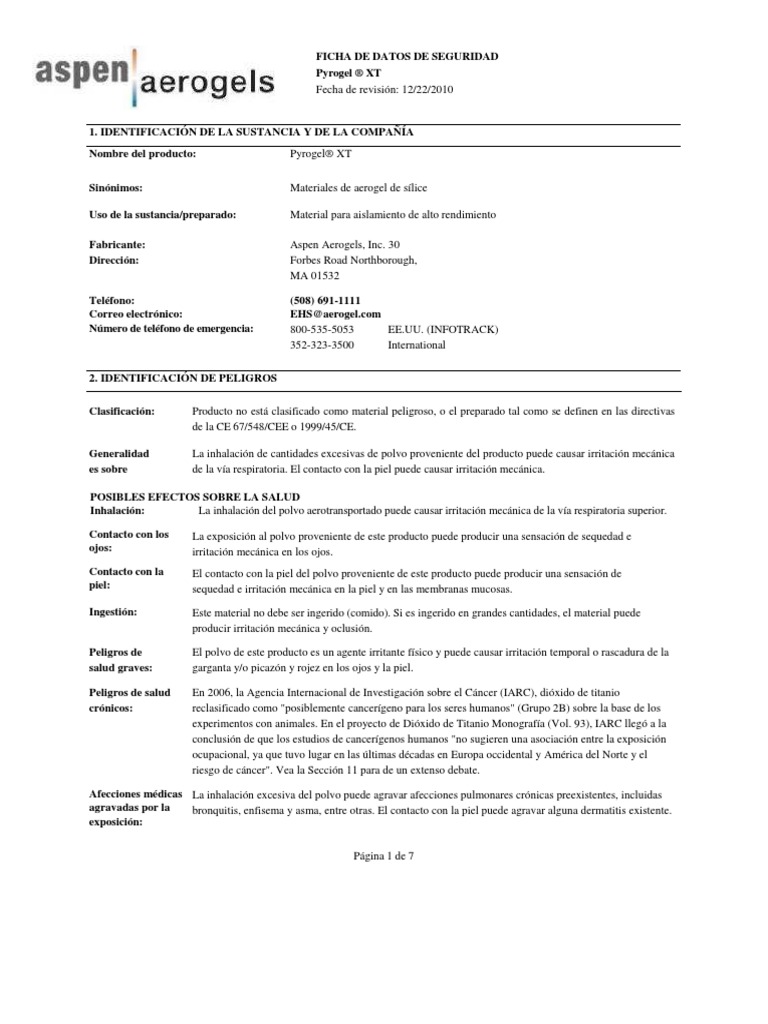 Pyrogel XT Msds | PDF | Cáncer | Aluminio