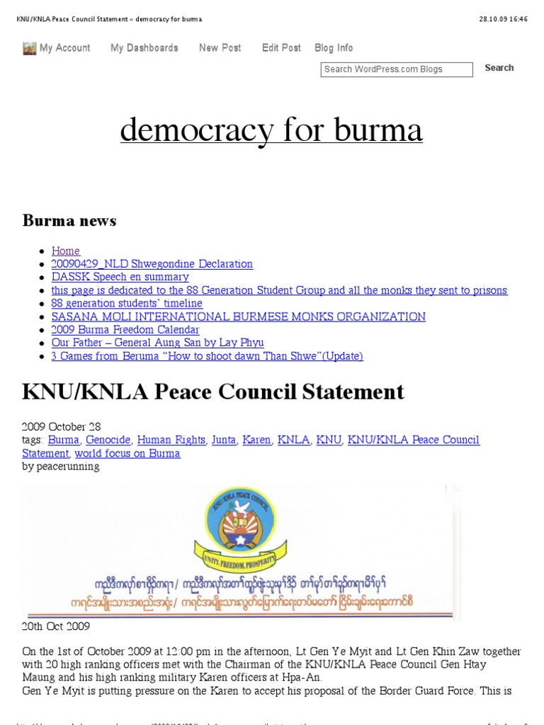 KNU-KNLA Peace Council Statement | PDF | Myanmar | Government