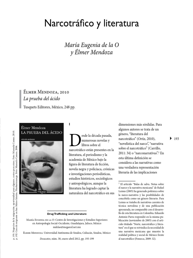 MENDOZA, Élmer O, María Eugenia de La. Narcotráfico y Literatura | Descargar gratis PDF | México ...