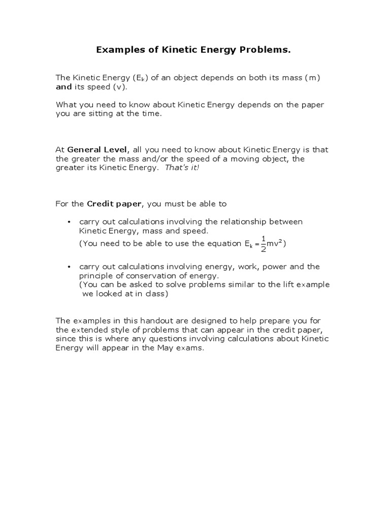 Kinetic Energy Problem Examples and Solutions | PDF | Kinetic Energy ...