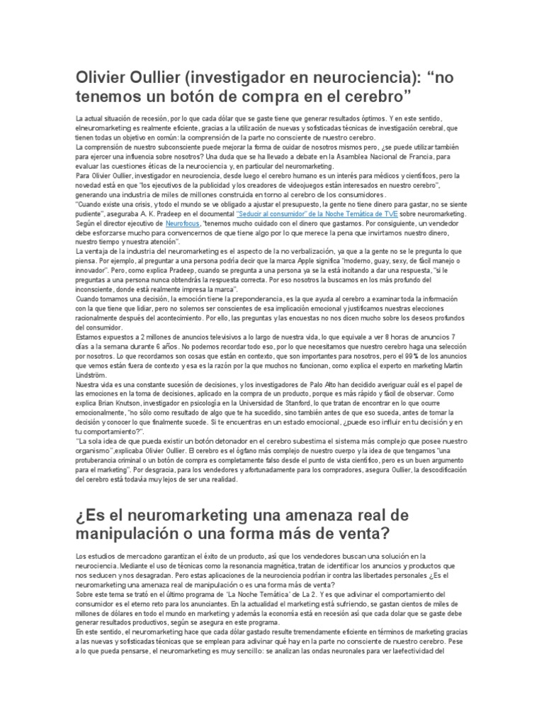 Olivier Oullier | PDF | Toma de decisiones | Neurociencia