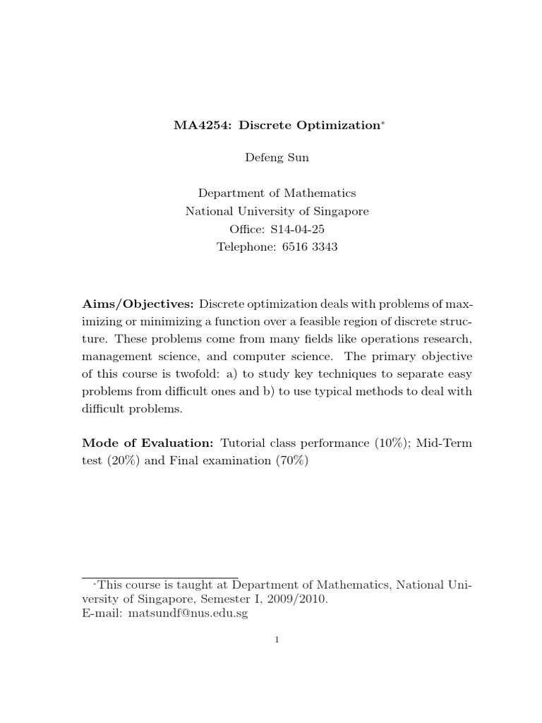 MA4254 Discrete Optimization | PDF | Linear Programming | Vector Space