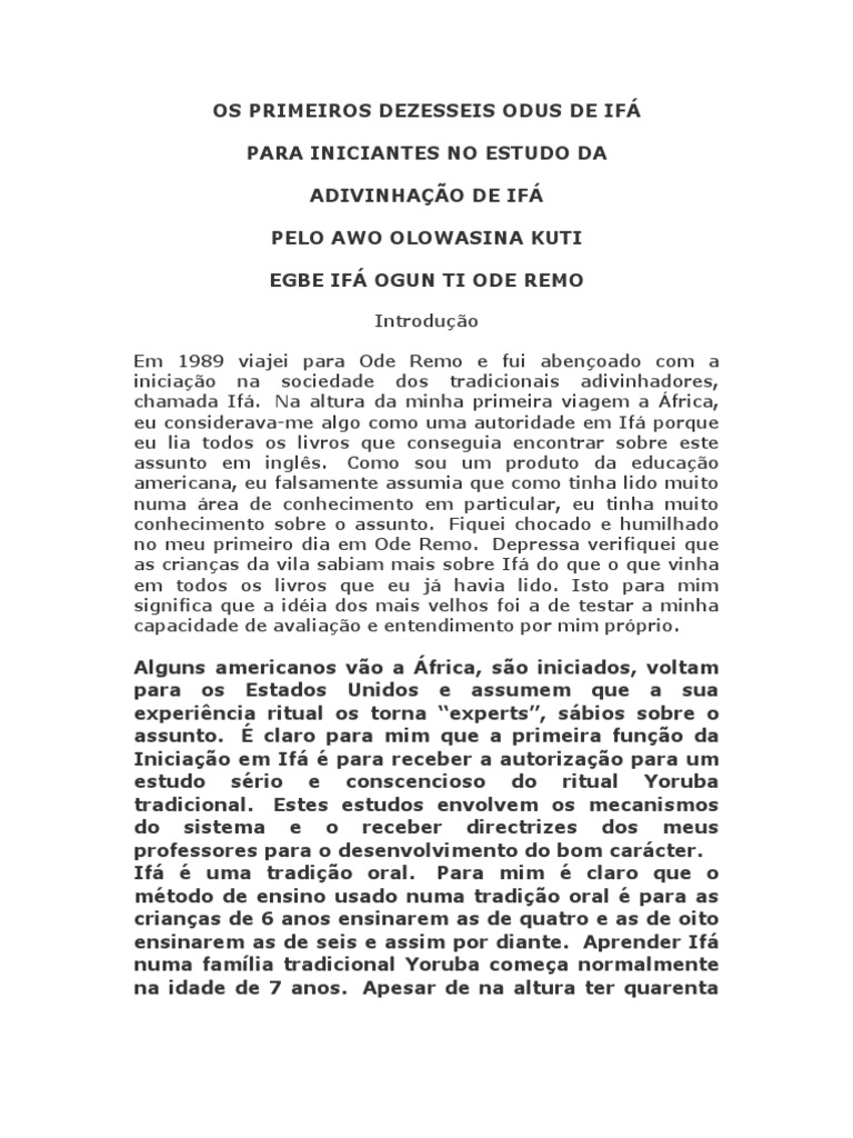 Os 16 Odus de Ifá para Iniciantes | PDF | Conhecimento | Tigre