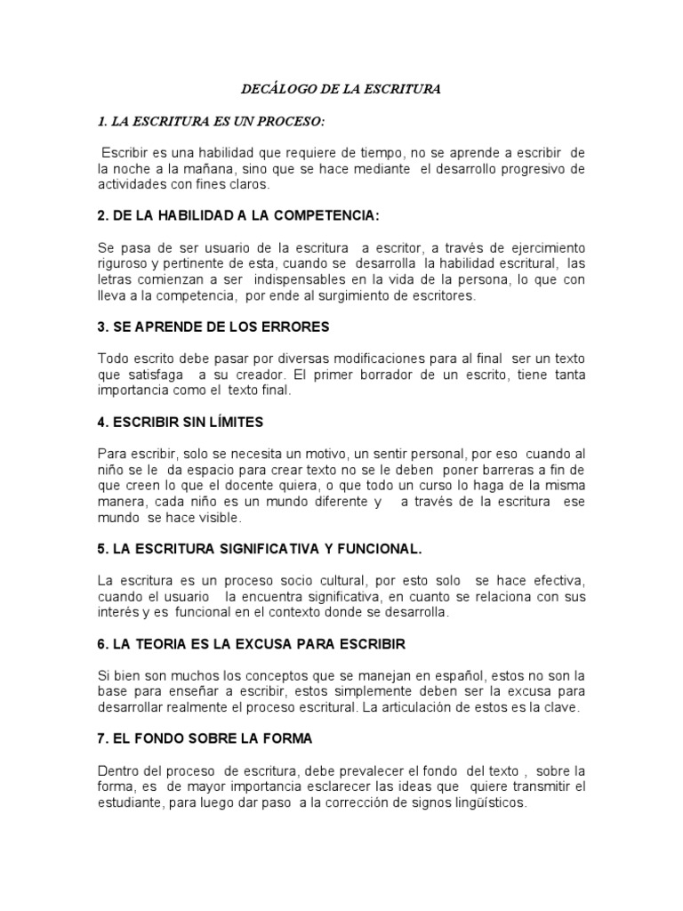 Decalogo de La Escritura | PDF | Escritura | Modificación de comportamiento