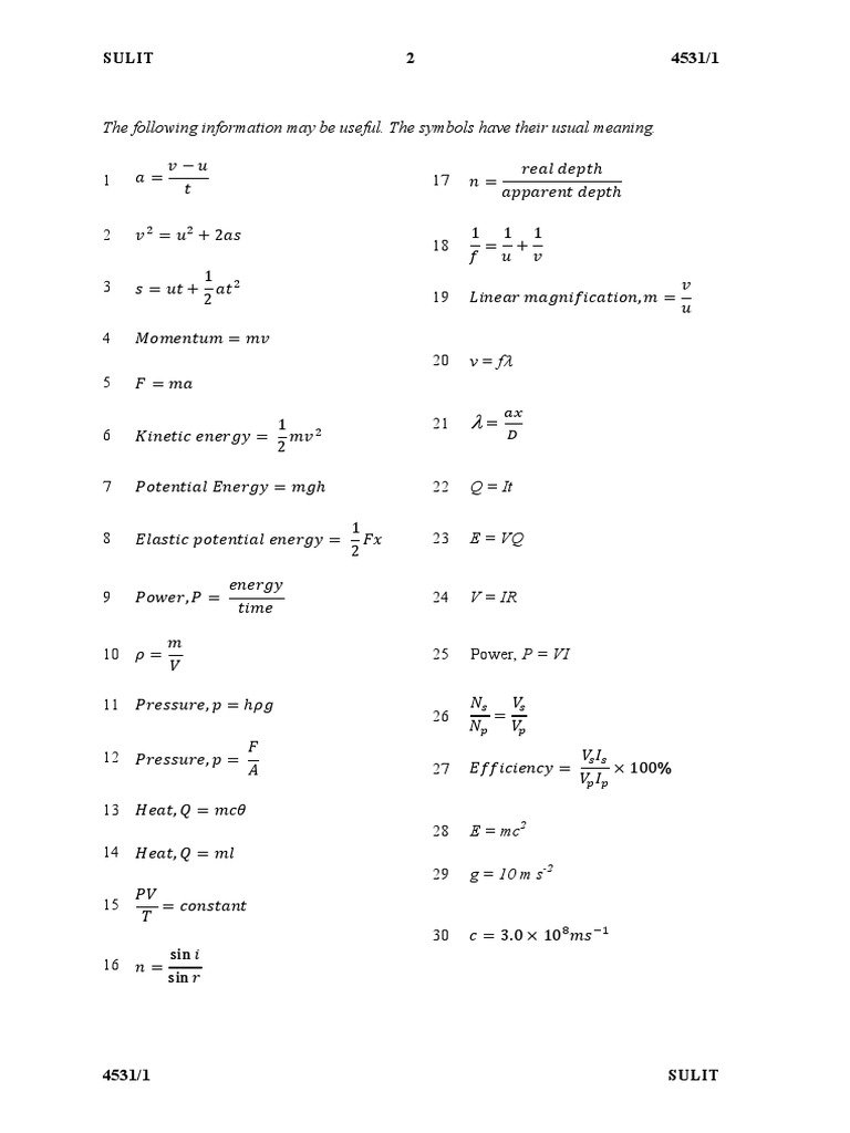 SPM Physics Formulae | PDF
