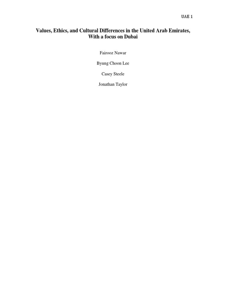 Values Ethics and Cultural Differences in The United Arab Emirates ...