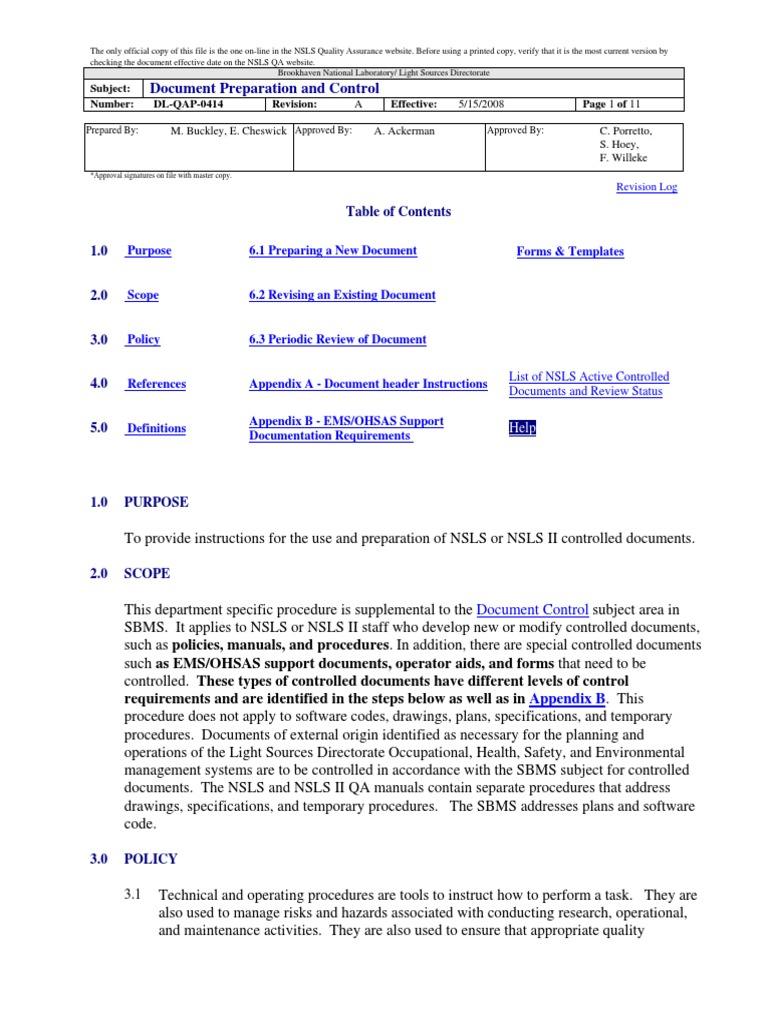 Document Control Procedures | Quality Assurance | Portable Document Format