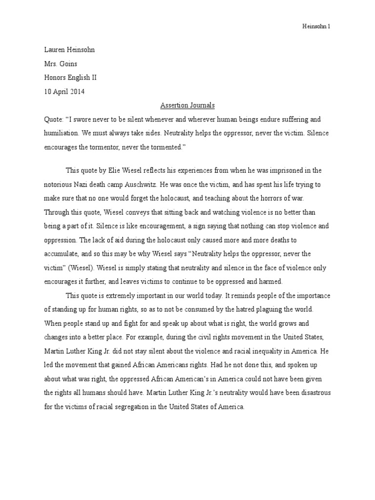 Assertion Journals | PDF | The Holocaust | Martin Luther King Jr.