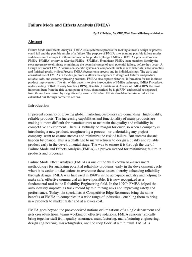 Understanding Failure Mode And Effects Analysis Pdf Reliability