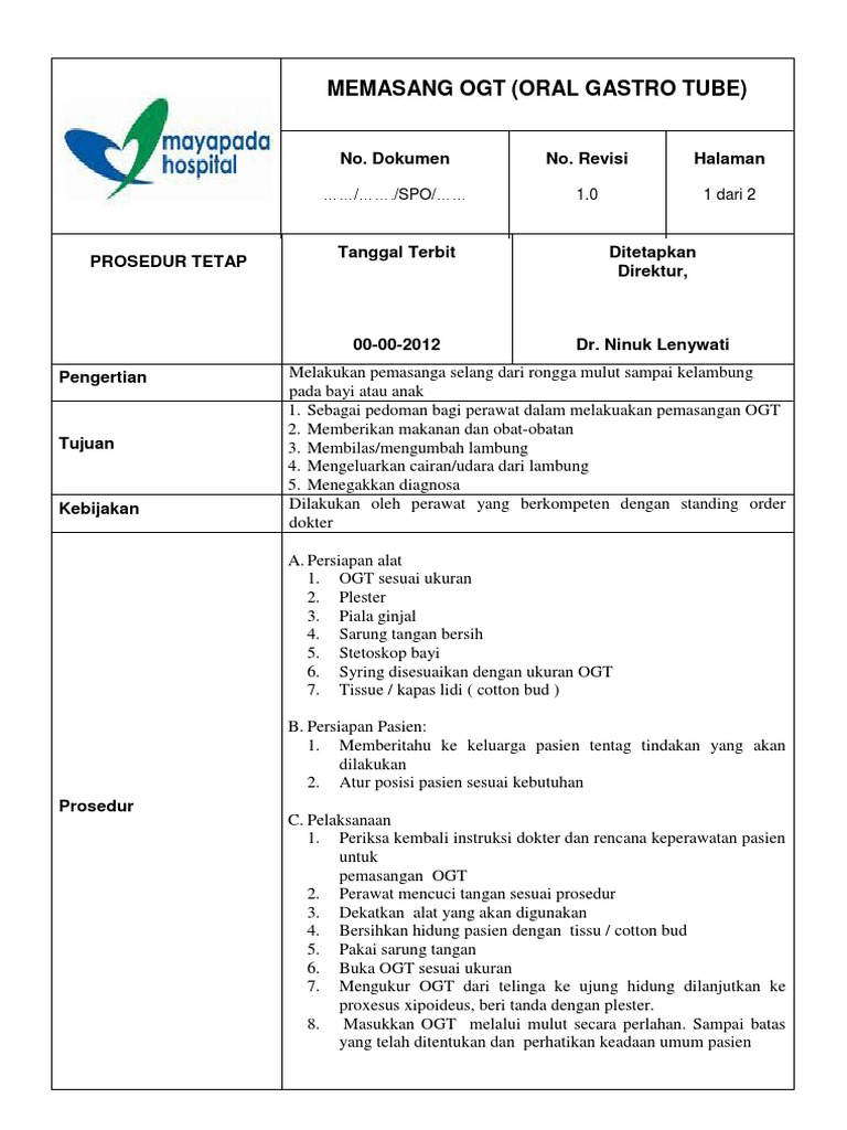 SOP Pemasangan OGT | PDF