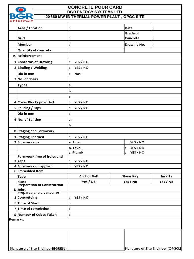 Concrete Pour Card Template | PDF | Technology & Engineering