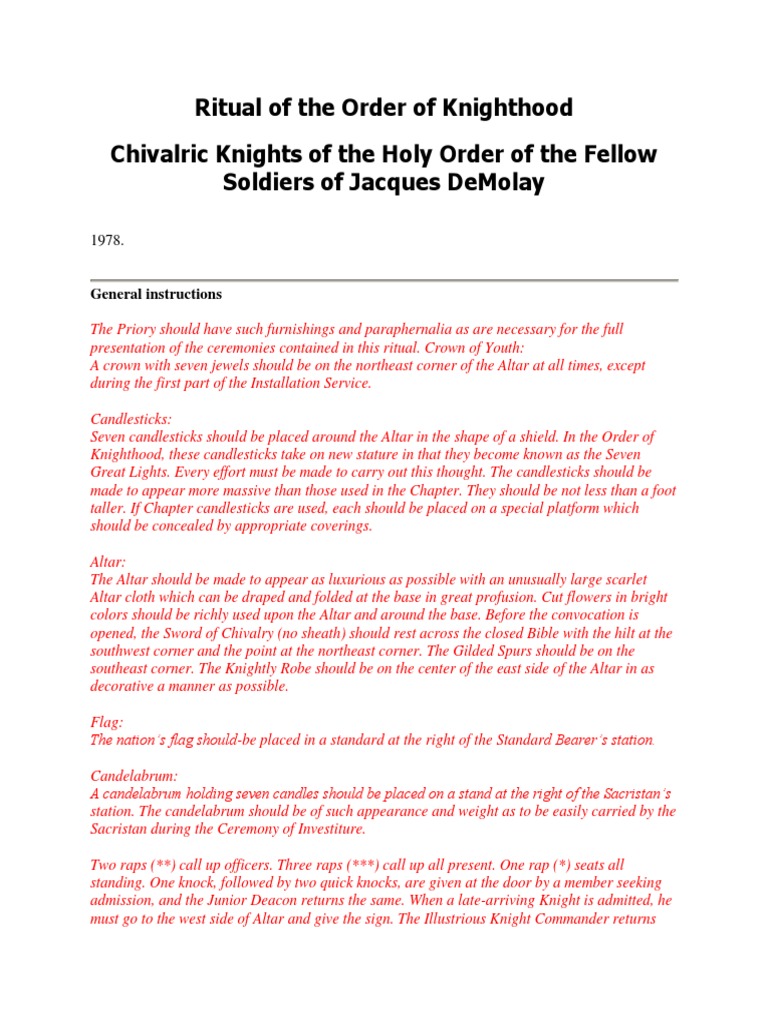 DeMolay Order of Knighthood Ritual | PDF | Knight | Chivalry