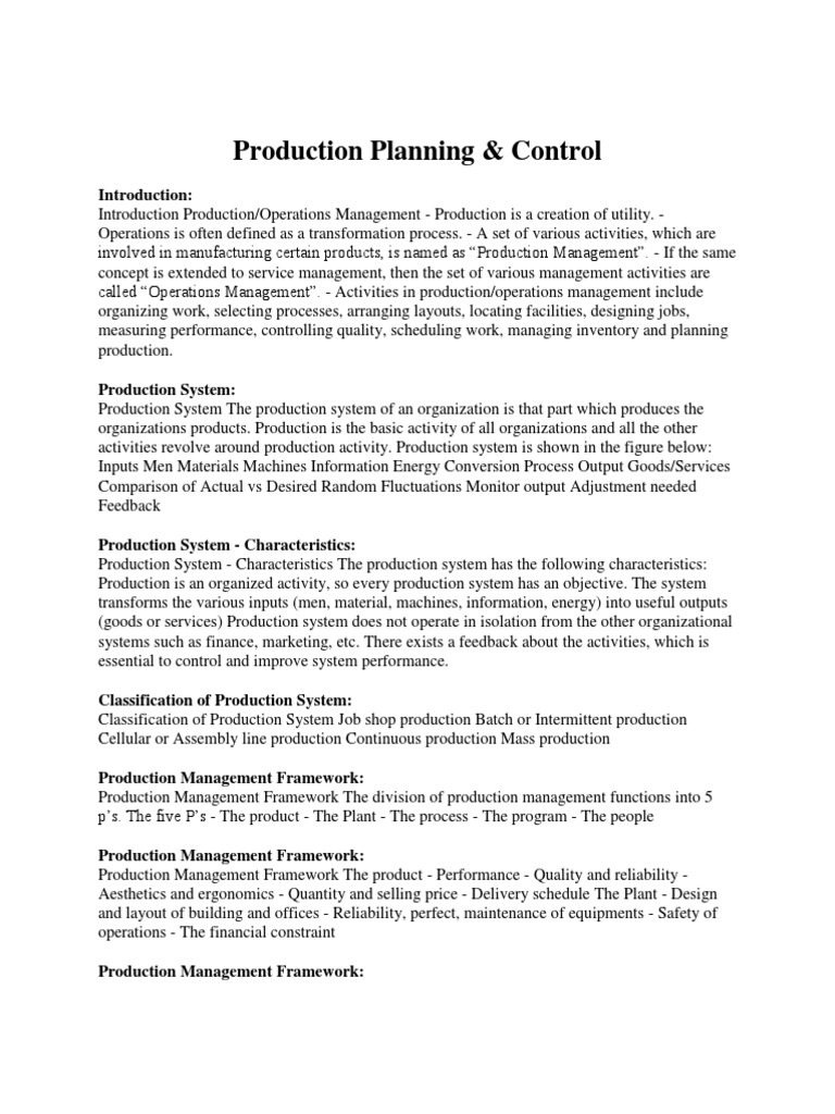 PPC | Operations Management | Scheduling (Production Processes)