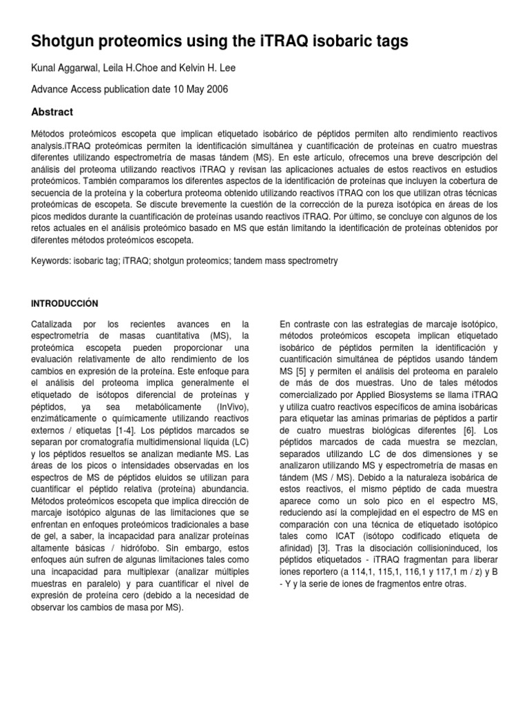 Shotgun Proteomics Using The iTRAQ Isobaric Tags (Pro) | PDF | Proteómica | Péptido