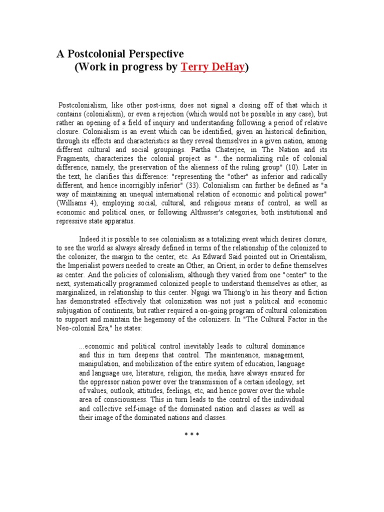 A Postcolonial Perspective | Download Free PDF | Postcolonialism ...