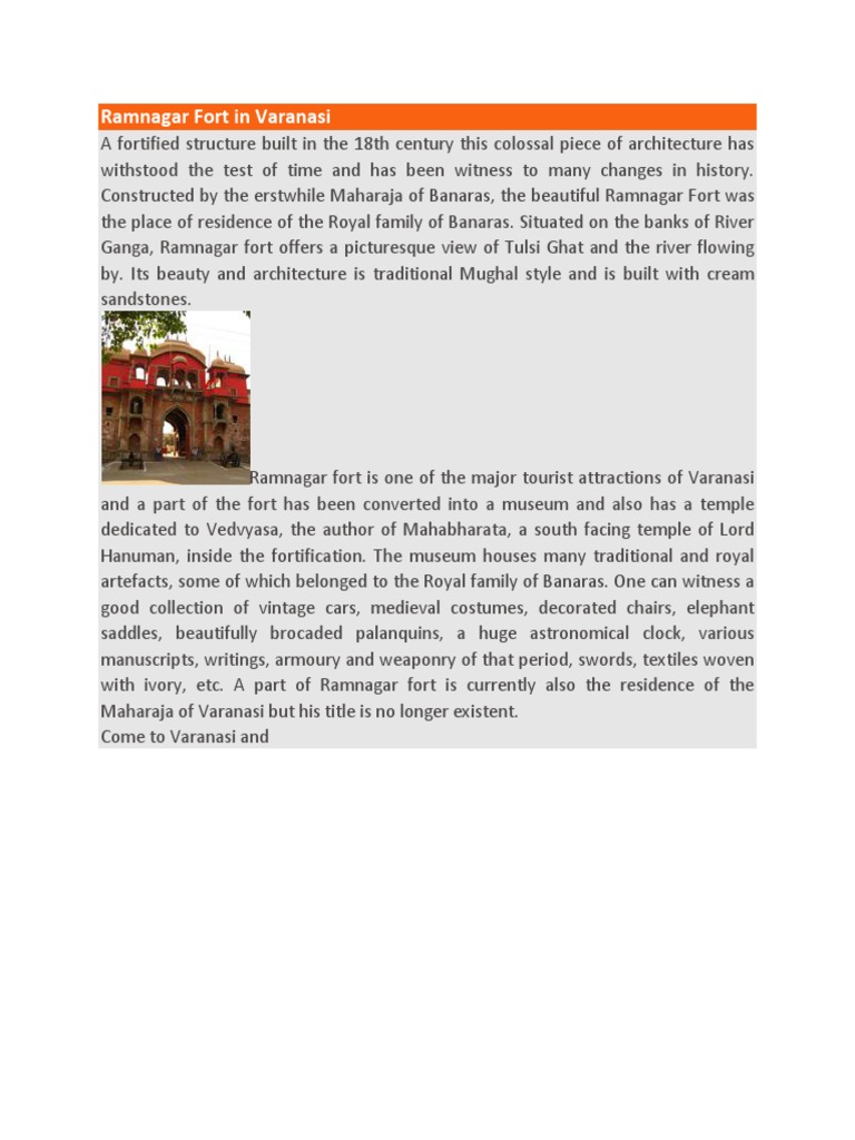 Ramnagar Fort: History and Museum Insights | PDF