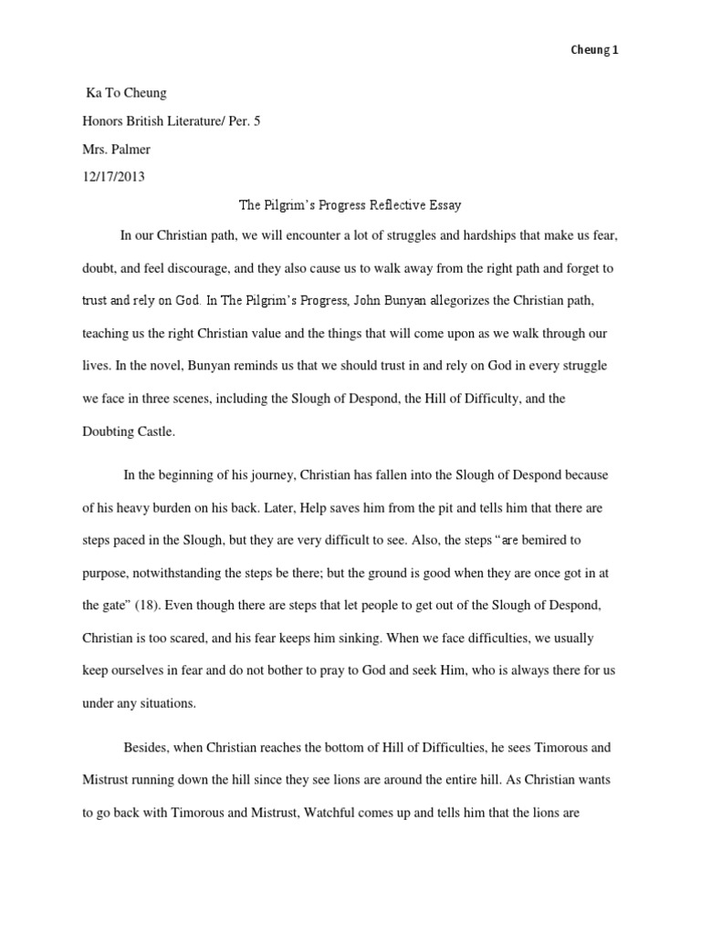 the pilgrims progress reflective essay | The Pilgrim's Progress ...