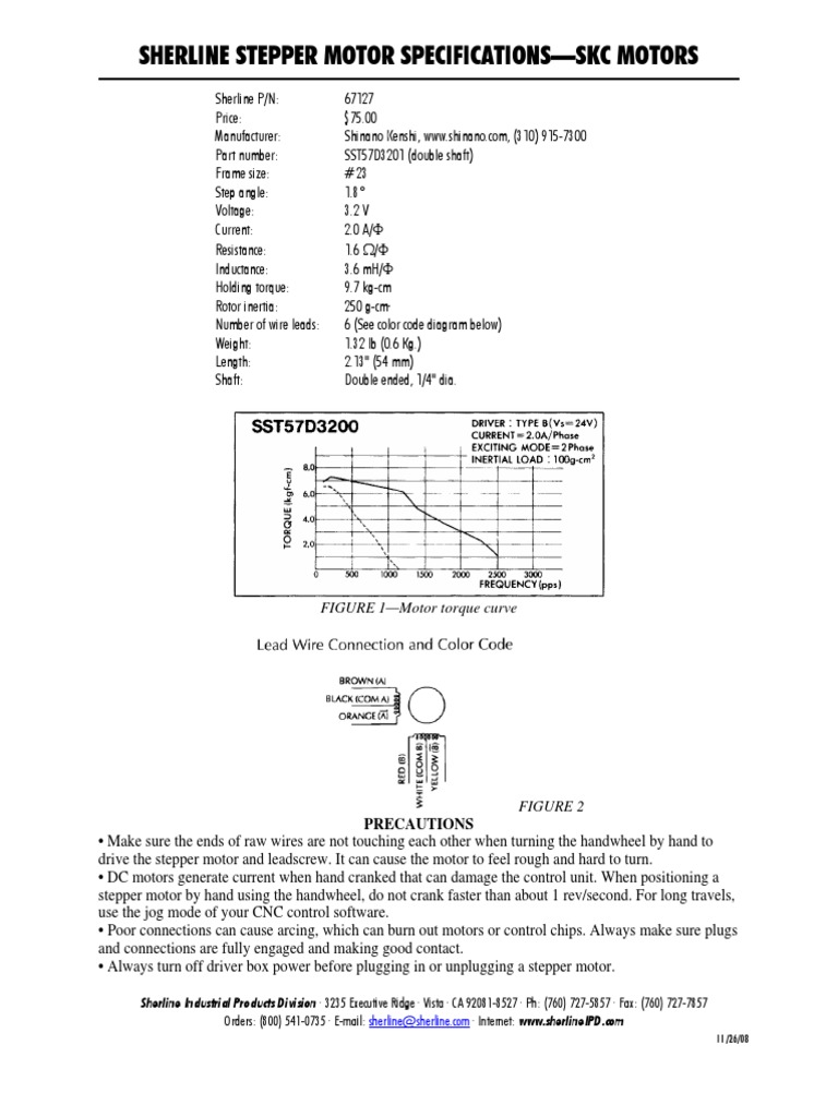 Sherline Stepper Motor Specs | PDF | Technology & Engineering