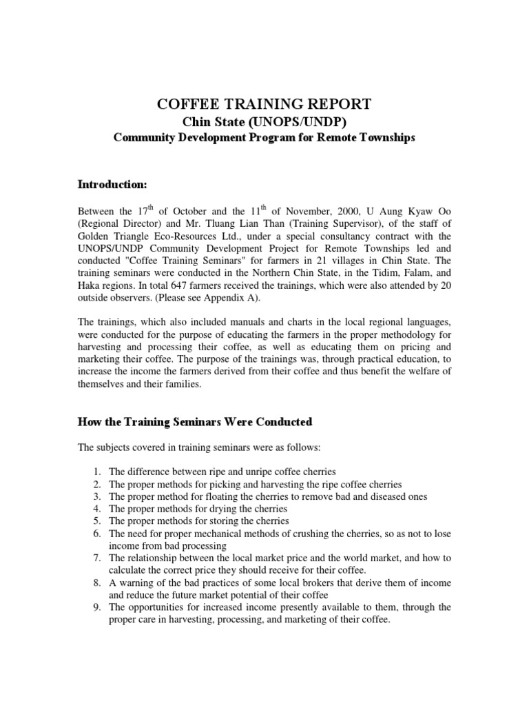 UNDP Coffee Training Report Chin State | PDF | Coffee | Agriculture