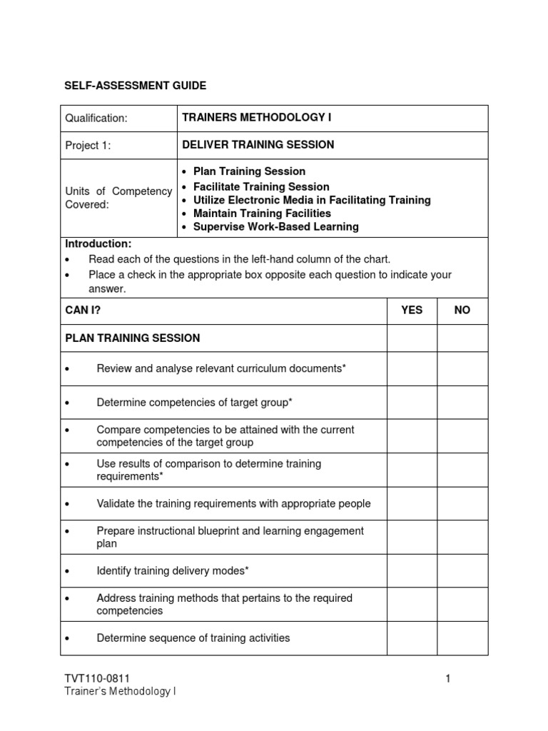 TM 1 Self Assessment Guide | Educational Assessment | Competence (Human ...