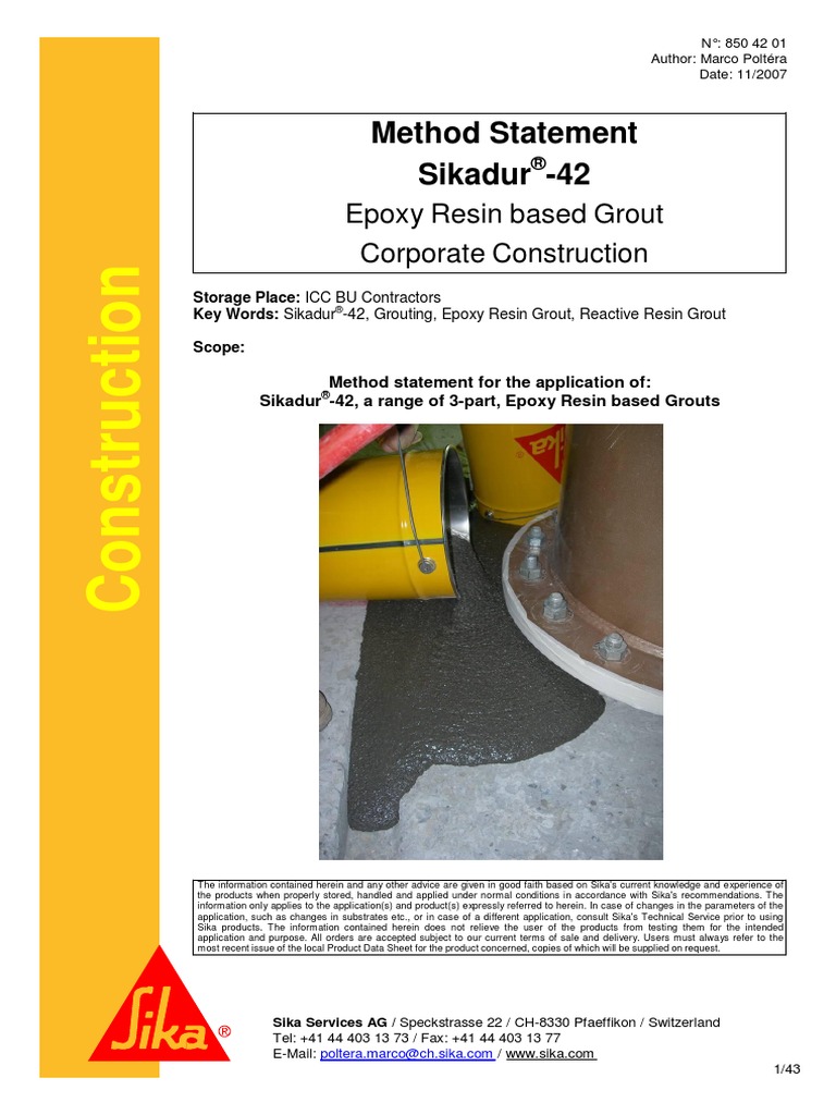 Method Statement for Grouting | Track (Rail Transport) | Epoxy