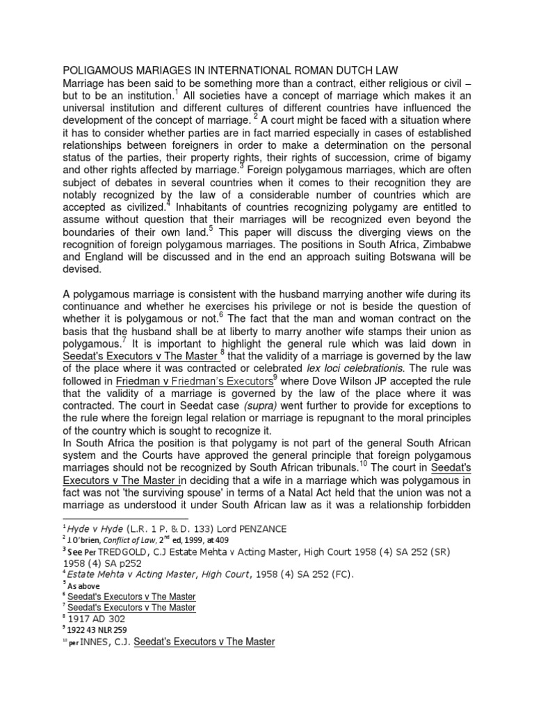 Recognition of Polygamous Marriages | PDF | Polygamy | Marriage