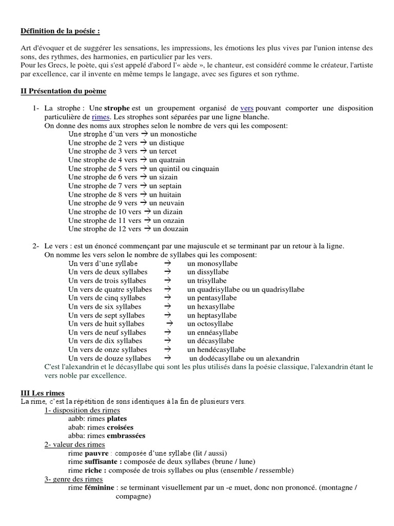 Vocabulaire de La Poesie | Rime dans la poésie | Poétique (discipline)