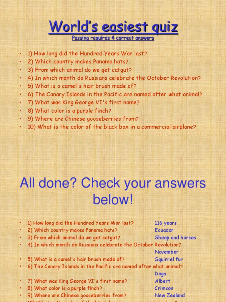 World's Easiest Quiz: Passing Requires 4 Correct Answers | PDF