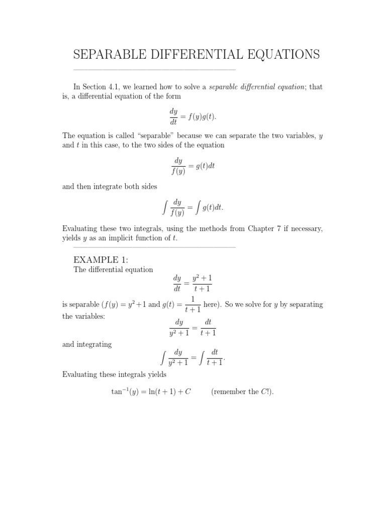 Solving Separable Differential Equations | PDF | Teaching Methods ...