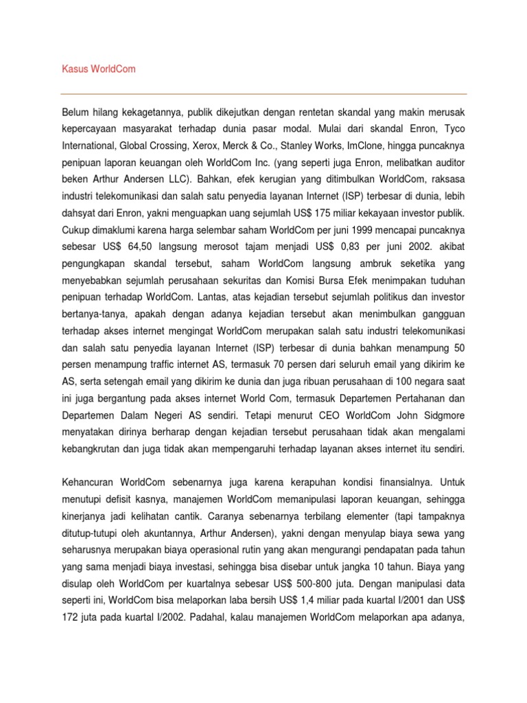 Skandal Keuangan WorldCom dan Dampaknya | PDF | Bisnis