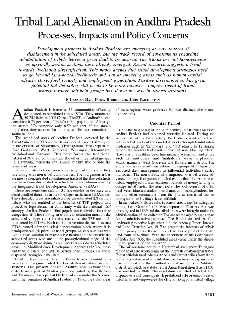 Tribal Land Alienation in Andhra Pradesh | PDF | Empowerment | Agriculture