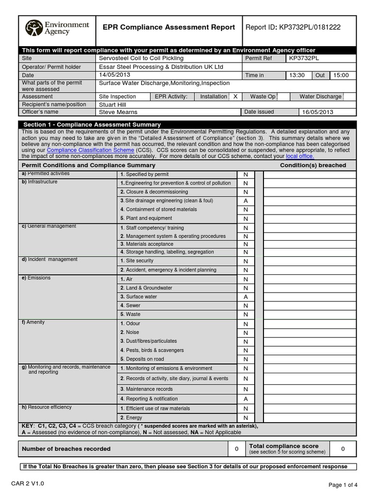 Environment Agency EPR Compliance Assessment Report - May 2013 ...
