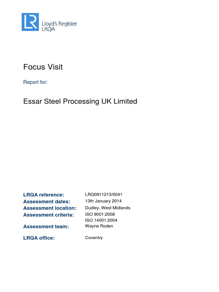 LRQA Focus Assessment Report 2014 | PDF | Internal Audit | Audit