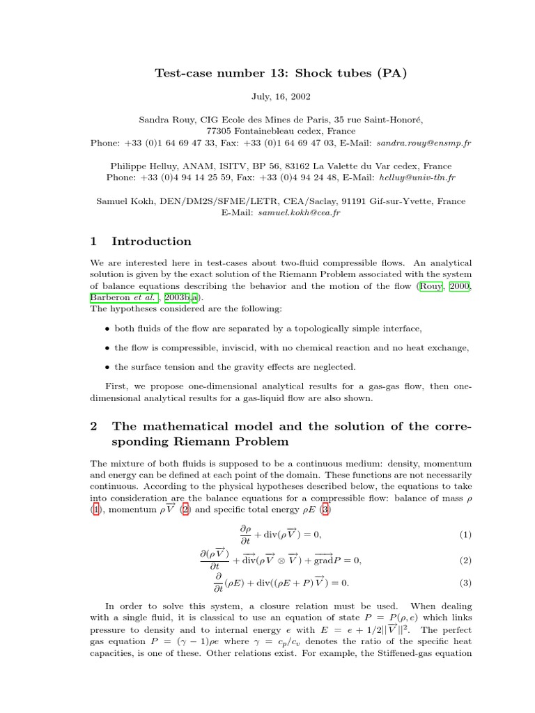 Test-Case Number 13: Shock Tubes (PA) | PDF | Pressure | Gases