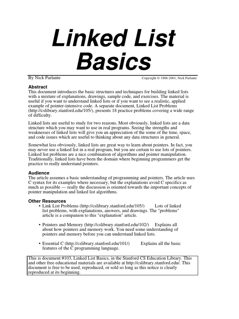 Linked List Basics Pdf Pointer Computer Programming Array Data 6535