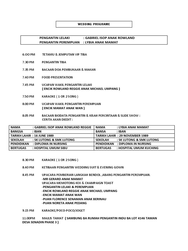 Tentatif Majlis Perkahwinan | PDF