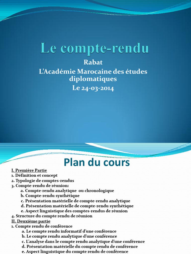 Le Compte-Rendu 1 | PDF | Phrase | Document