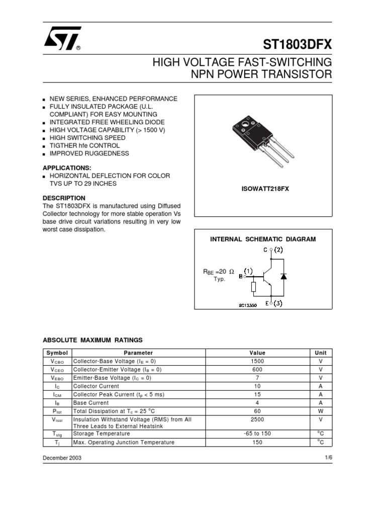 929 Transistor ST1803DFX ST | PDF | Bipolar Junction Transistor ...