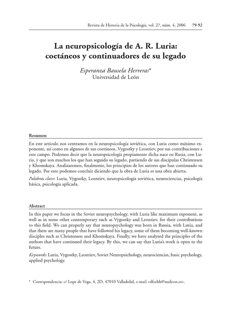 La Neuropsicologia de A. R. Luria | PDF | Neuropsicología | Neurología
