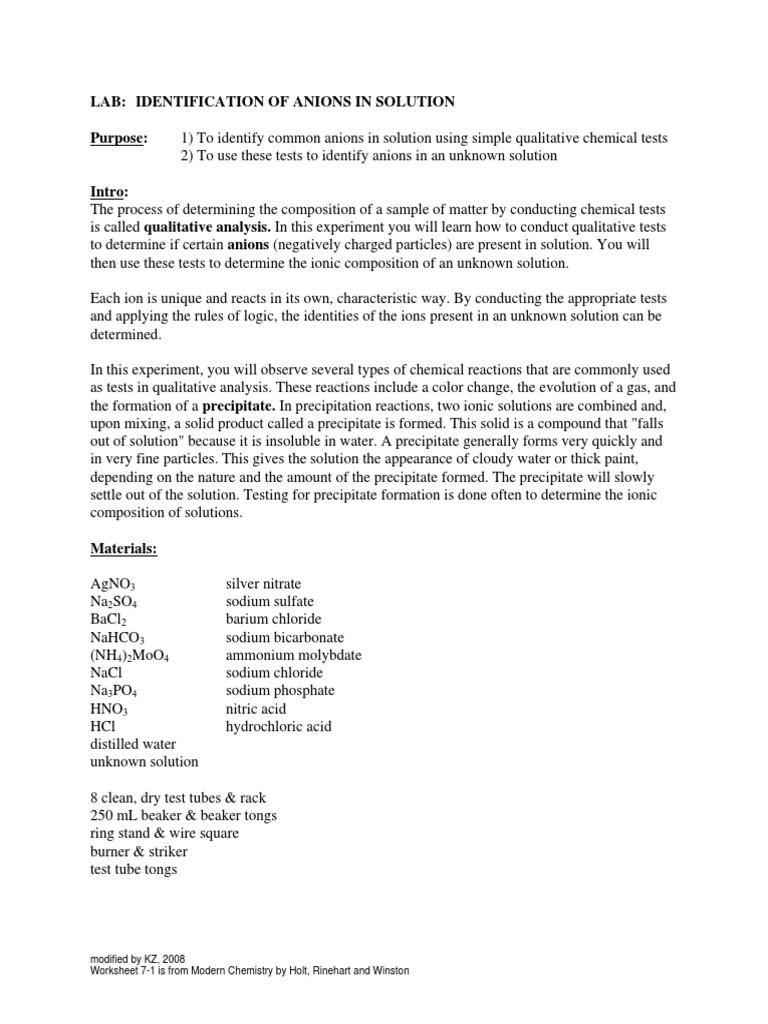 Anions Cations | PDF | Precipitation (Chemistry) | Sodium