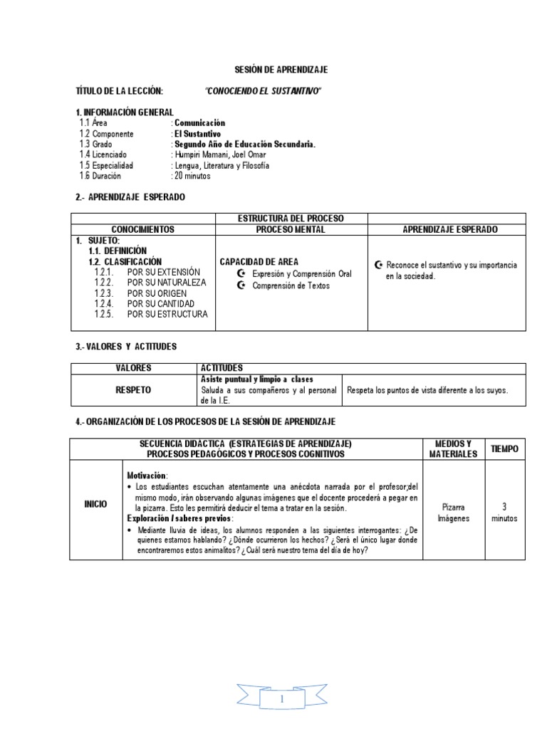Lección sobre el Sustantivo en Secundaria | PDF | Aprendizaje | Maestros