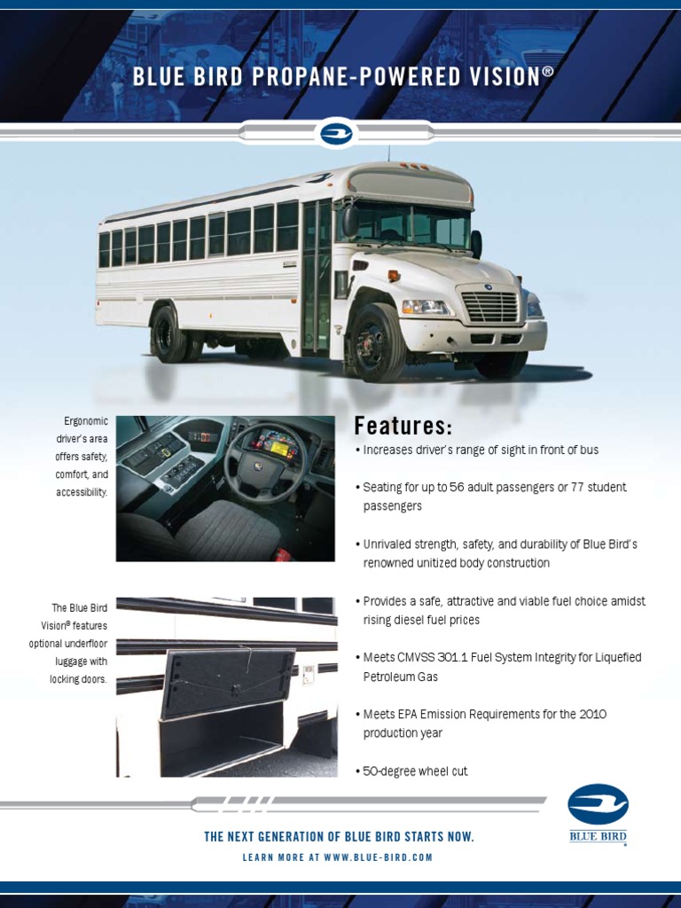 Blue Bird Propane-Powered Vision Activity/MFSAB Specification Sheet ...