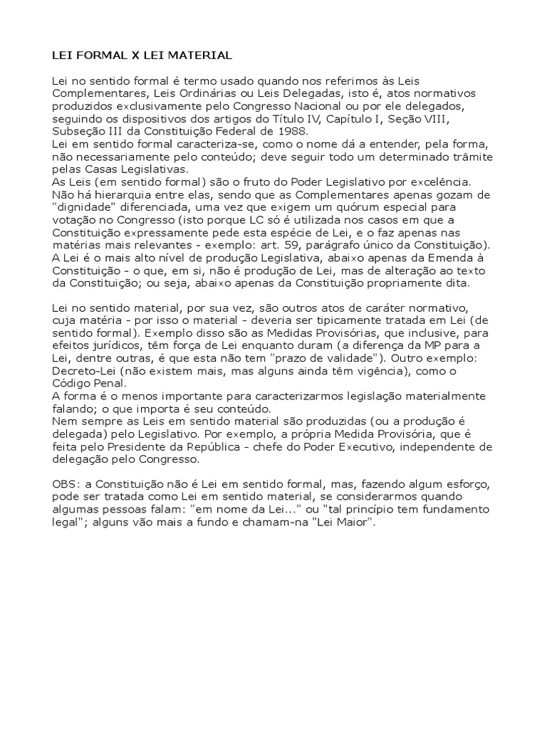 Dica - Lei Formal X Lei Material | PDF